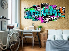 Obraz Fotbal (5-dílný) - modrá sportovní grafika ve stylu Banksy