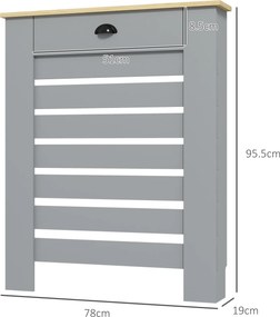 HOMCOM kryt radiátoru z MDF s lamelami, mřížkový kryt se zásuvkou, 78x19x95,5 cm, šedý