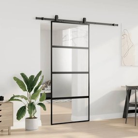 Posuvné dveře se sadou kování černé 90x205 cm Tvrzené sklo 3375890