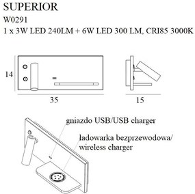 Maxlight W0291 SUPERIOR Nástěnné svítidlo s USB a indukční nabíječkou, bílé