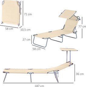 Outsunny lehátko zahradní lehátko wellness lehátko plážové lehátko skládací s ochranou proti slunci Béžová 187 x 58 x 36 cm | Aosom