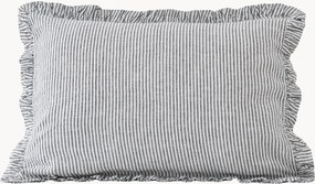 Ručně vyrobený lněný povlak na polštář s volány Black Stripe
