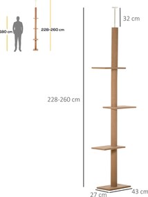 PawHut Výškově nastavitelné škrabadlo Šplhací strom pro kočky Strom na hraní Světle hnědý 43x27x228-260cm pro aktivní hraní a odpočinek | Aosom.de