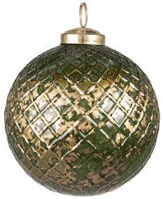 Zeleno-zlatá skleněná ozdoba koule – 10x10 cm