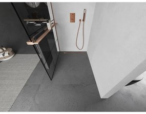 Mexen Kioto+, sprchová zástěna Walk-In s poličkou a věšákem 100 x 200 cm, 8mm čiré sklo černý vzor, ​​měděný matný profil, 800-100-121-65-77