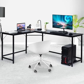 Costway Počítačový stůl ve tvaru L PC černý/přírodní – 168 × 125 × 74 cm