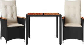 3dílný bistro set s poduškami černý polyratan 3276831