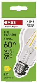 Emos lighting LED žárovka Filament A60 / E27 / 5,9 W (60 W) / 806 lm / neutrální bílá 1525733498