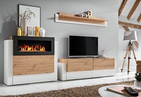Casarredo - Komfort nábytek Obývací stěna, sestava LOBELIA s krbem, bílá/dub artisan
