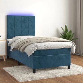 Box spring postel s matrací a LED tmavě modrá 90x200 cm samet,  3136105