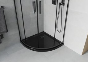 Mexen Rio, čtvrtkruhový sprchový kout 90 x 90 cm, 6mm čiré sklo, černý profil + černá sprchová vanička, 863-090-090-70-00-4170B