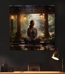 Obraz na plátně - Meditace, žena v altánku za deště FeelHappy.cz Velikost obrazu: 40 x 40 cm