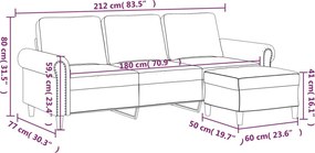 3místná pohovka s podnožkou vínová 180 cm samet 3201219