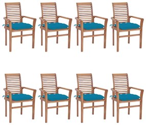 vidaXL Jídelní židle 8 ks světle modré podušky masivní teak