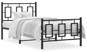 Kovový rám postele s hlavovým a nožním čelem černý 90 x 200 cm