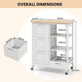 Servírovací stolek, kolečka, dřevo, bílá/buk, NoBi ALBERT