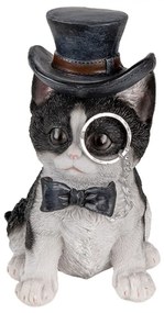 Dekorativní soška kočky s kloboukem a lupou – 11x9x17 cm