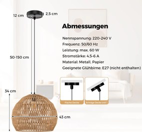 Costway Pletené závěsné svítidlo Boho stropní svítidlo