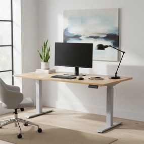 Výškově nastavitelný stůl OfficeTech D, 160 x 80 cm, šedá podnož, dub kraft