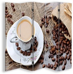Ozdobný paraván, Rozptýlená kávová zrna - 180x170 cm, pětidílný, klasický paraván