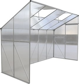 Zahradní skleník ke stěně, polykarbonát, 122x313x199 cm, MABON TYP 3