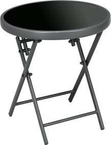 Klappbarer Beistelltisch, Outdoor-Klapptisch, mit Tischplatte aus gehärtetem Glas, für Terrasse, 45 x 45 x 50 cm Schwarz