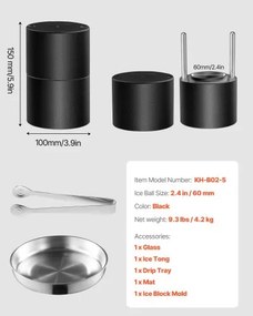 Sada na lisování ledových koulí Výrobník 60 mm průhledné koule do whisky