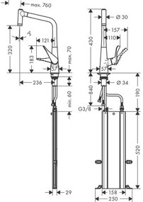 Hansgrohe Metris M71 Dřezová baterie se sprškou, 2-polohová, chrom 73801000