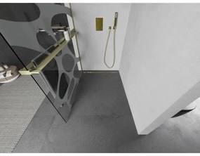Mexen Kioto+, sprchová zástěna Walk-In s poličkou a věšákem 120 x 200 cm, 8mm čiré sklo bílý vzor, ​​zlatý matný profil, 800-120-121-55-97