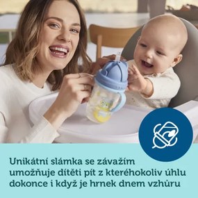 Canpol babies Nevylévací hrneček se slámkou a závažím 270 ml Bonjour Paris Modrý