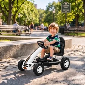AIYAPLAY Go-Kart pro děti od 3 let s nastavitelným sedadlem, volantem, ruční brzdou, hliníkovým a ocelovým rámem, nosnost 30 kg, bílý