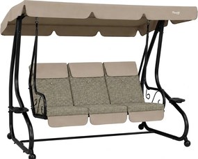 GardenLine Luxusní zahradní houpačka s lůžkem a držáky na nápoje pro 3 osoby 200 × 120 × 164 cm SORENTINO Mesh Taupe béžová