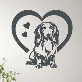 dřevo života Dlouhosrstý jezevčík v srdci Zvolte rozměr (cm): 40x39, Zvolte barvu dekoru: Antracitová