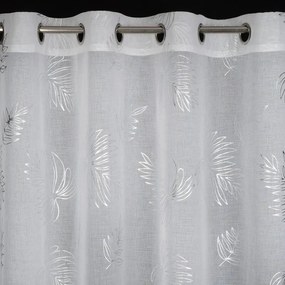 Bílá záclona se stříbrnými listy CECIL na kroužcích 140x250 cm