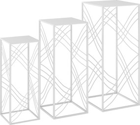 sada 3 stojanů na rostliny, výška 50/60/70 cm Stojan na květiny, stohovatelný Kovový regál na rostliny Bílý