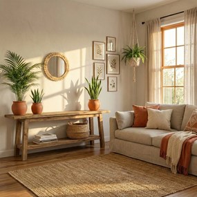 Kulaté nástěnné zrcadlo BOHO 36 cm přírodní