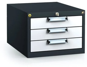Antistatický závěsný ESD box pro pracovní stoly 351 x 480 x 600 mm, 3 zásuvky