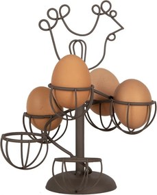 Hnědý kovový stojan na vajíčka se slepičkou - Ø 17*23 cm