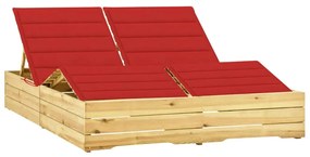 Dvojité lehátko s červenými poduškami impregnovaná borovice,  3065990