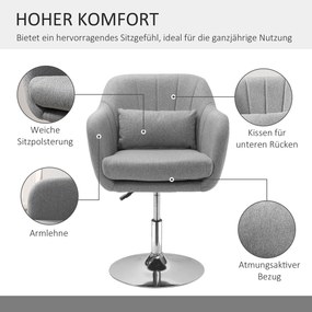 HOMCOM otočná židle, výškově nastavitelná otočná židle, akcentní židle v retro designu, polohovací křeslo s opěradlem do obývacího pokoje, lněné, šed…