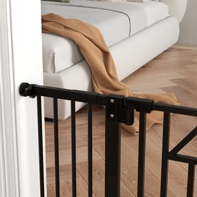 PawHut Nastavitelná bezpečnostní bariéra 74-100 cm s automatickým zámkem a dvojitým zámkovým systémem a 2 prodlouženími 7/14 cm pro dveře, chodby a s…