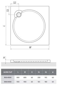 Čtvercová samonosná sprchová vanička ALOHA FLAT 60 mm S 800 × 800 ALOHA FLAT /800 8000282