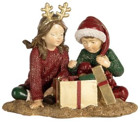 Vánoční dekorace figurka dětí rozbalujících vánoční dárečky – 14x9x11 cm