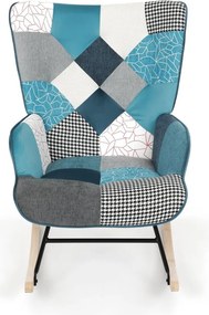 Houpací křeslo FABIAN II — látka, modrý patchwork