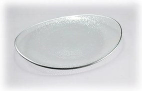BDK-GLASS Skleněný oválný talíř OVAL ELLA čirý se stříbrným okrajem Rozměr: 30x23cm