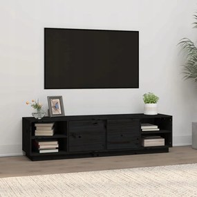 Tv Skříňka 156 X 40 X 40 Cm Masivní Borové Dřevo Černá