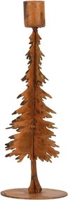 Rustikální rezavý svícen na úzkou svíčku Stromek M - 9*7*24 cm
