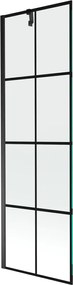 Mexen Next, vanová zástěna 1-křídlová 60 x 150 cm, fixní křídlo, 6 mm čiré sklo s černým vzorem, černý profil, 895-060-000-00-77-70