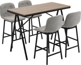 HOMCOM Barový set 5 ks s barovými židlemi, jídelní set do kuchyně, bistro stůl se 4 židlemi, kov, světle hnědá, 120x60x91 cm | Aosom.de