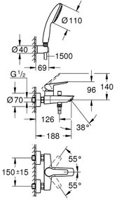 Grohe Start Vanová nástěnná baterie se setem, chrom 25283002